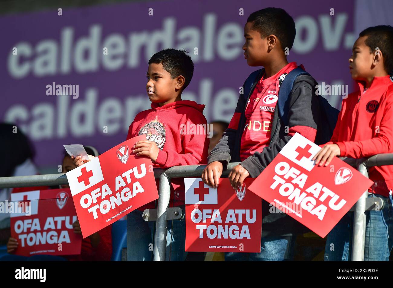 Halifax, England -8th October 2022 - Young Tonga fans. Rugby League Pre ...