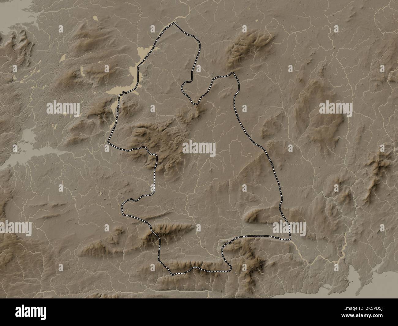Tipperary, county of Ireland. Elevation map colored in sepia tones with ...