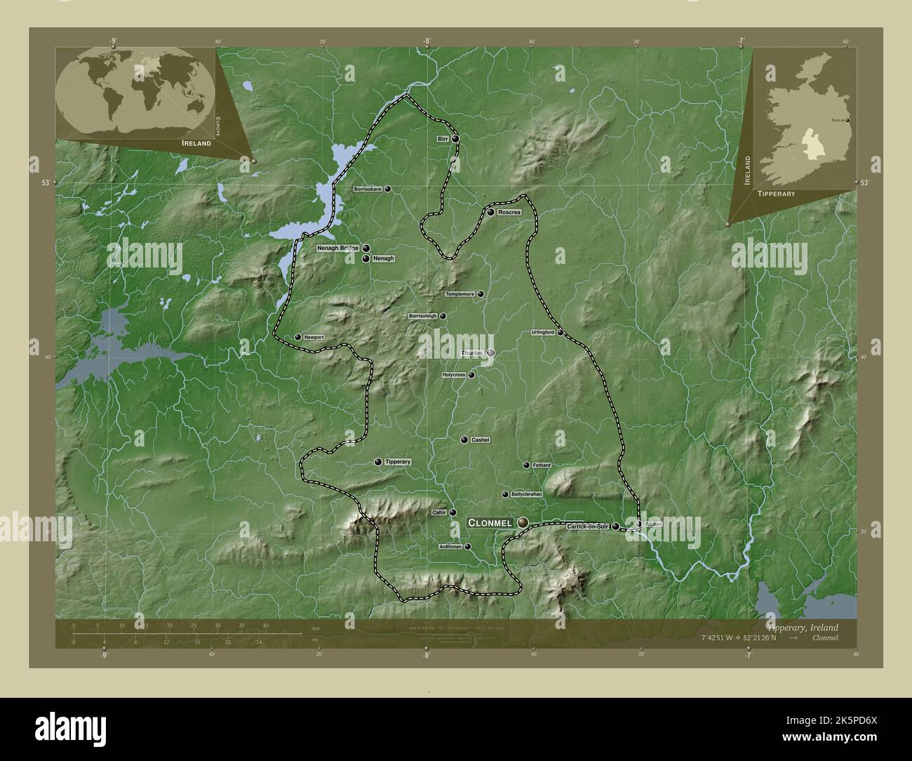 Tipperary, county of Ireland. Elevation map colored in wiki style with ...