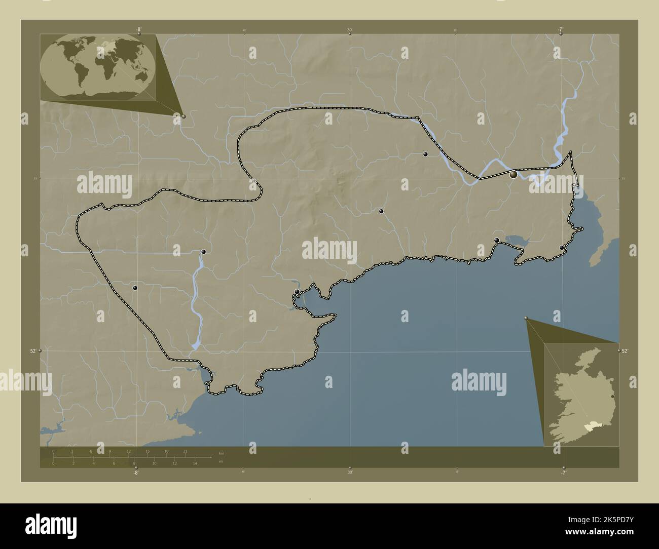 Waterford, county of Ireland. Elevation map colored in wiki style with ...
