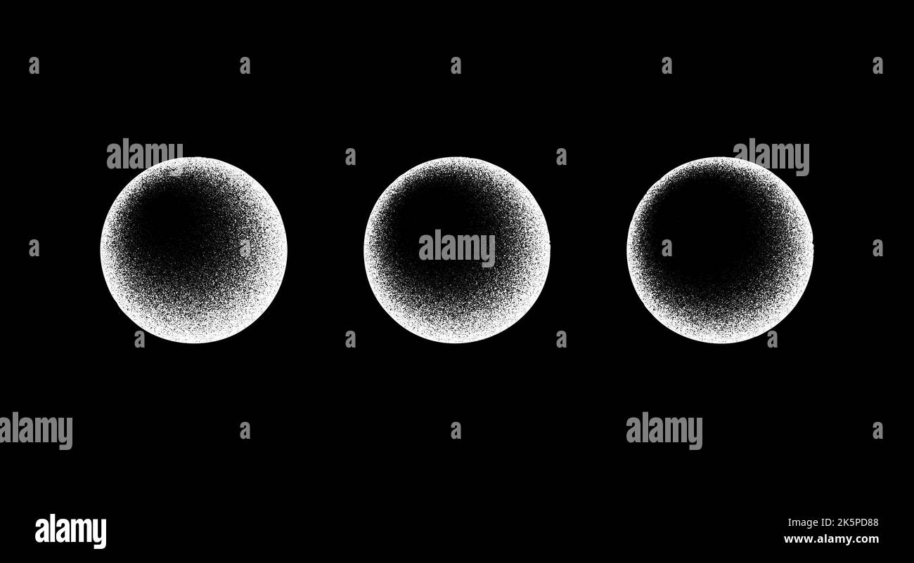 Circle grain texture set. Radial faded noise gradient collection. Round ...