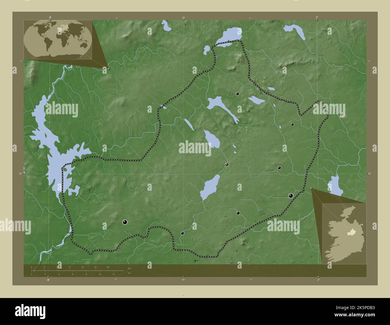 Westmeath, county of Ireland. Elevation map colored in wiki style with ...