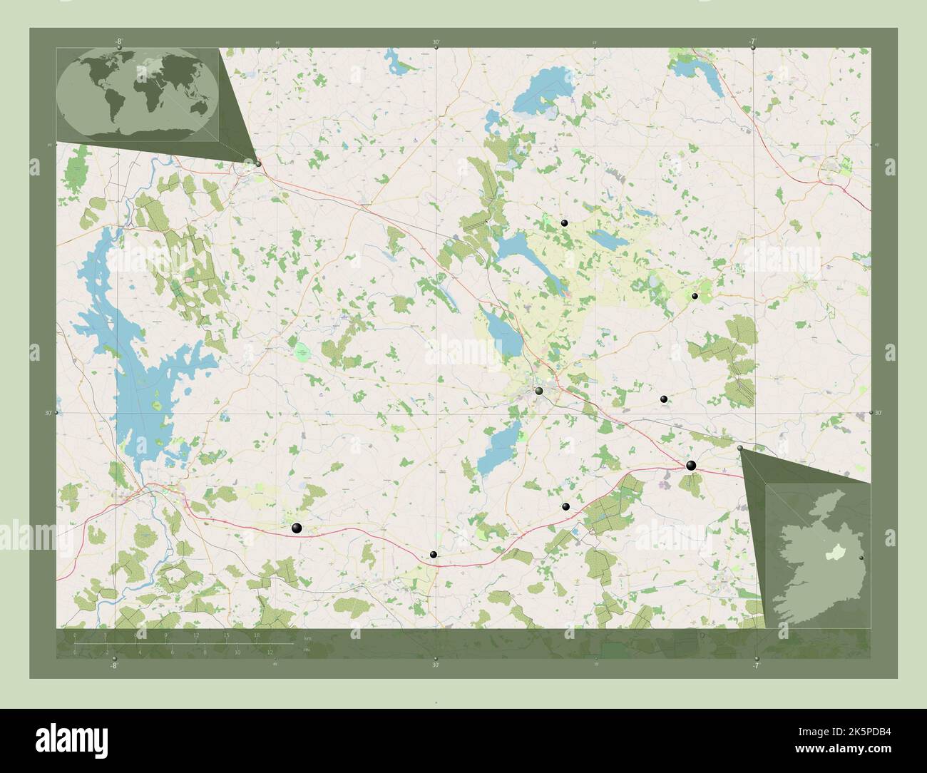 Westmeath, county of Ireland. Open Street Map. Locations of major ...