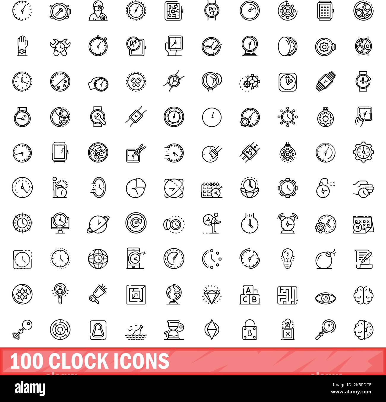 100 clock icons set. Outline illustration of 100 clock icons vector set ...