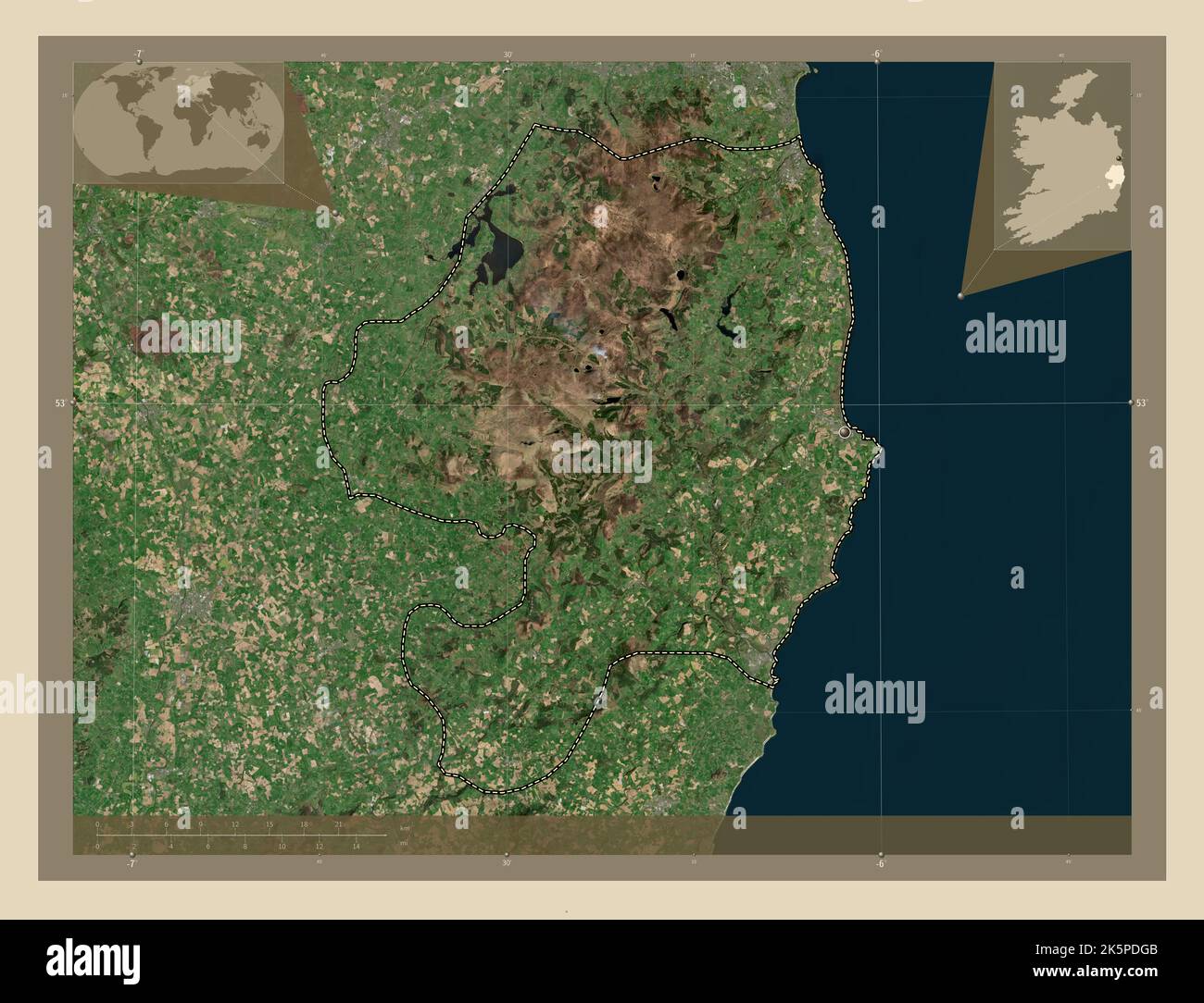 Wicklow, county of Ireland. High resolution satellite map. Corner ...