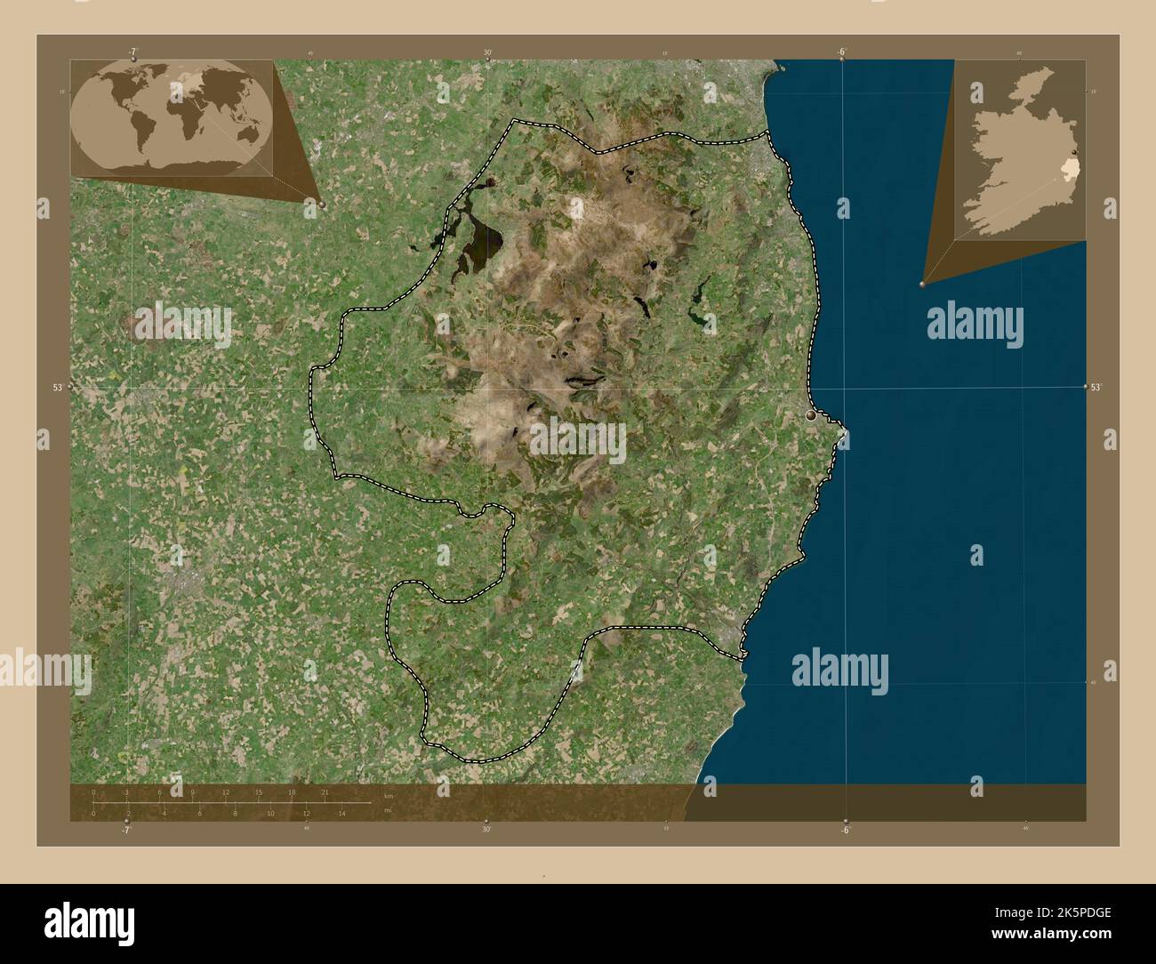 Wicklow, county of Ireland. Low resolution satellite map. Corner ...