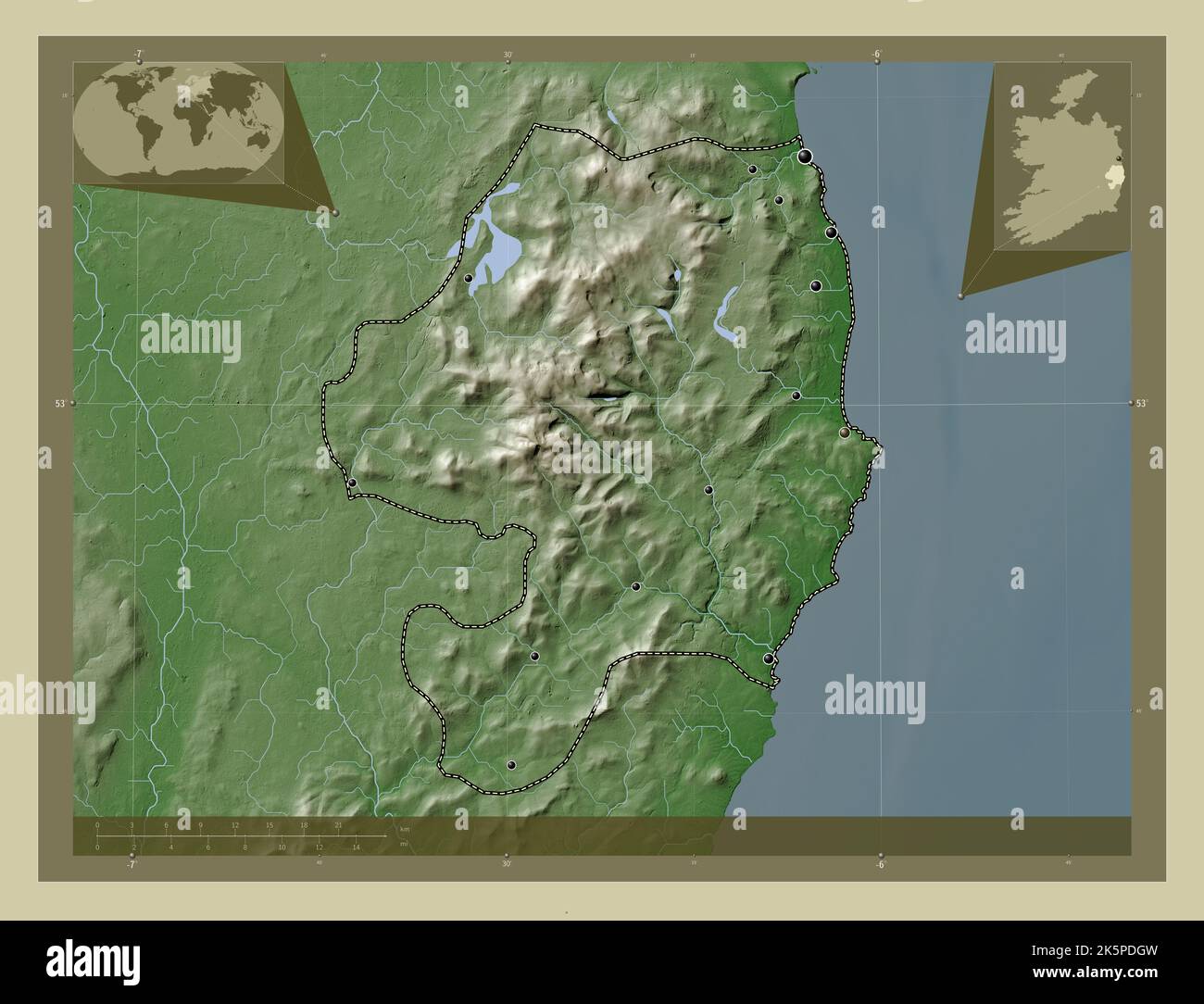 Wicklow, county of Ireland. Elevation map colored in wiki style with ...
