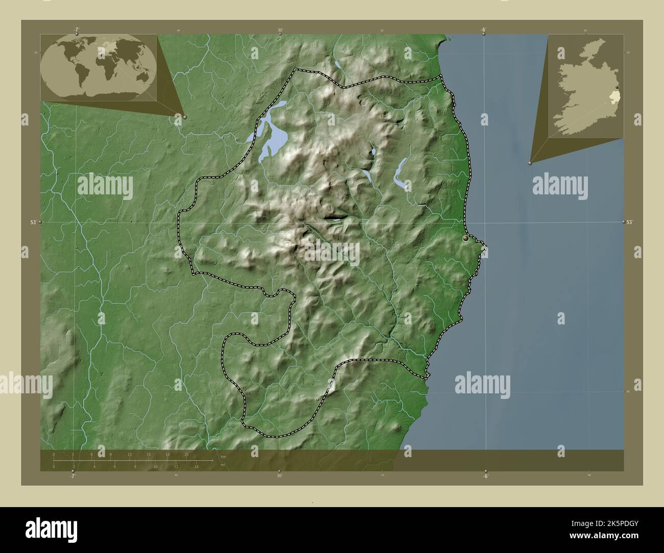 Wicklow, county of Ireland. Elevation map colored in wiki style with ...