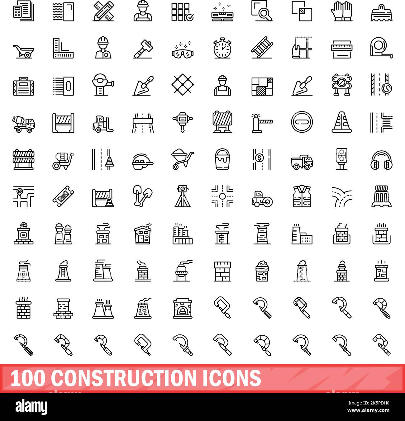 100 construction icons set. Outline illustration of 100 construction ...
