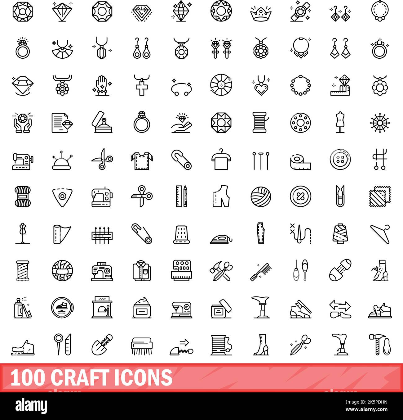 100 craft icons set. Outline illustration of 100 craft icons vector set ...