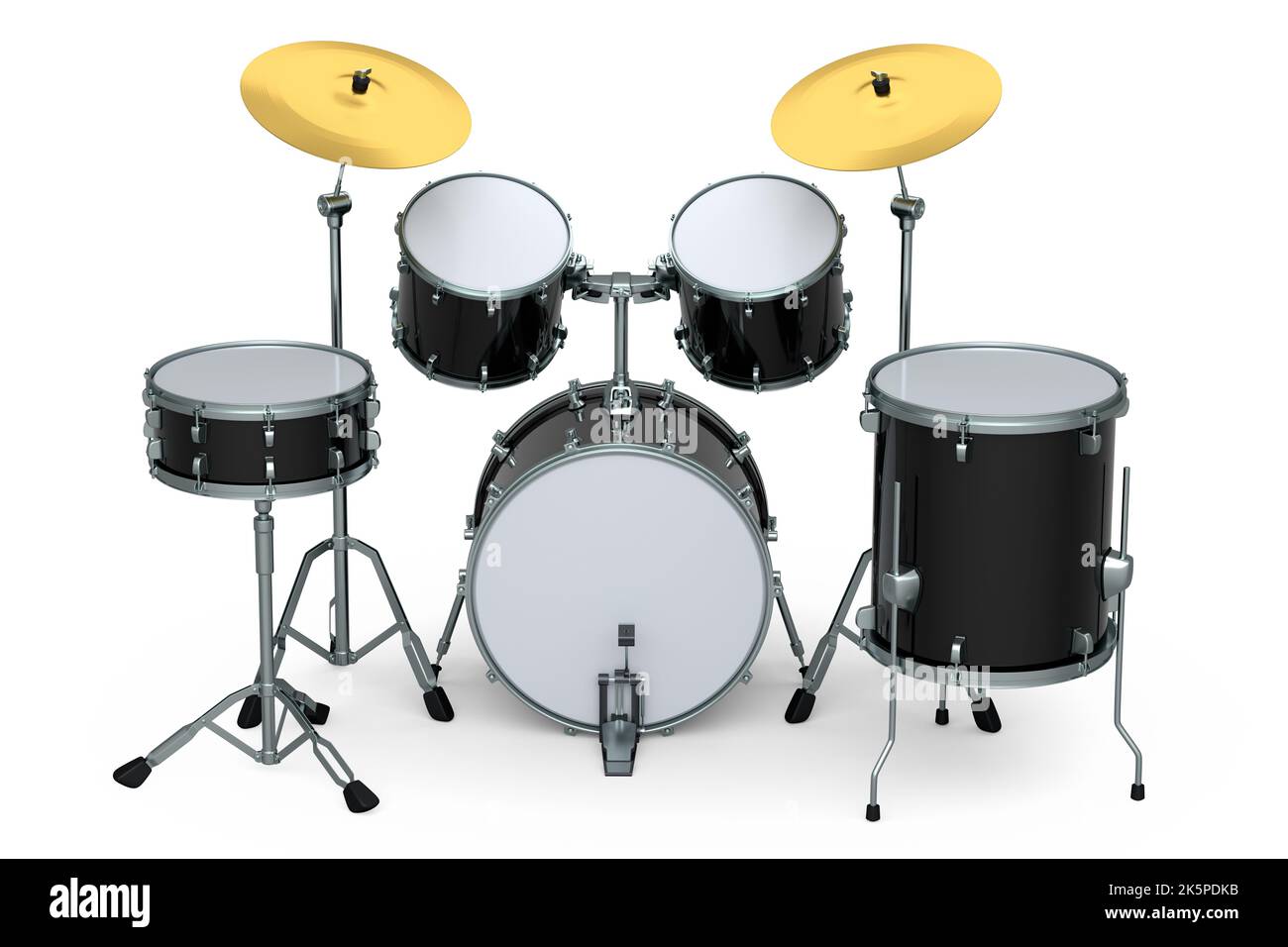 Set of realistic drums with metal cymbals on white background. 3d ...