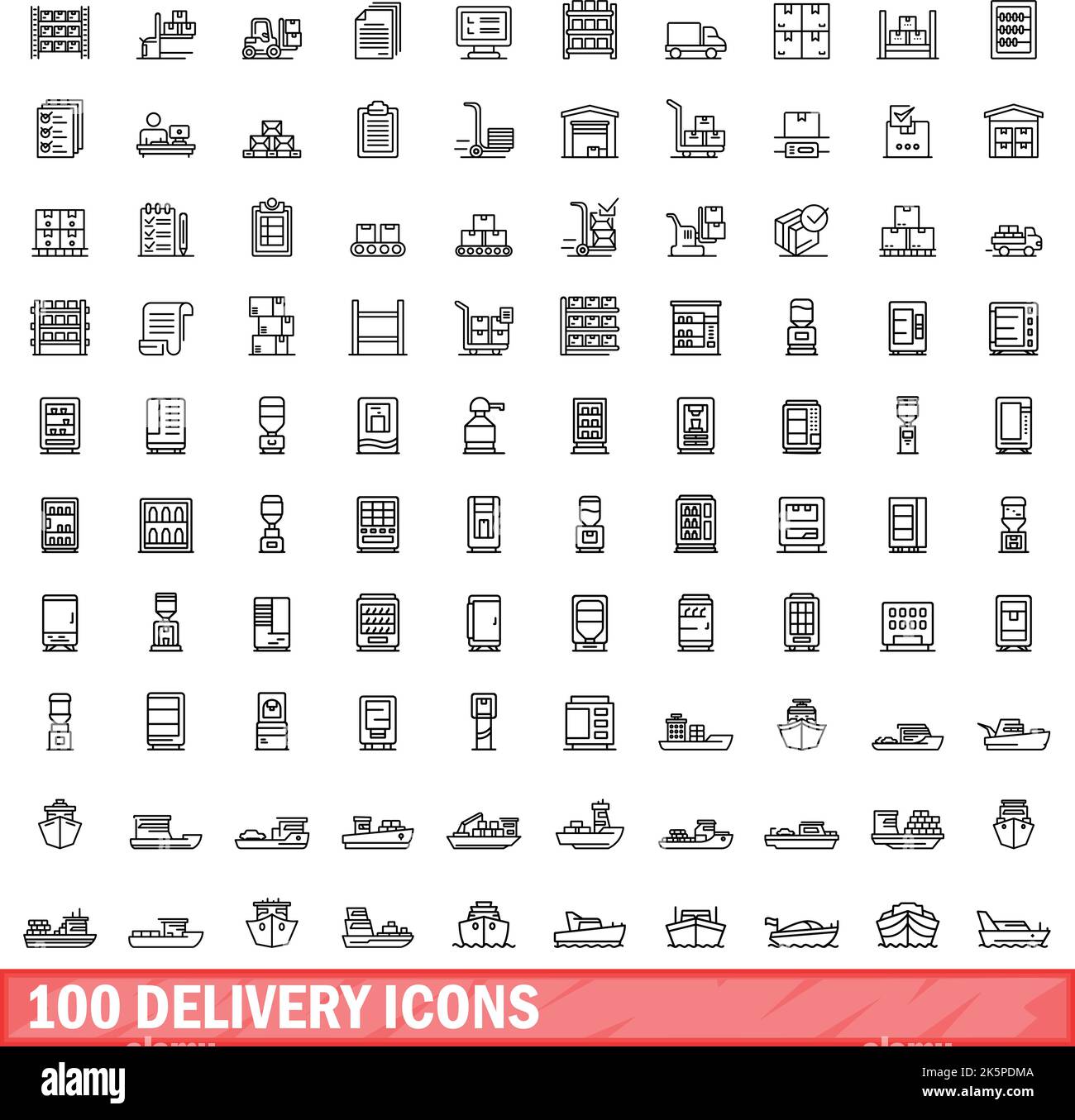 100 delivery icons set. Outline illustration of 100 delivery icons ...
