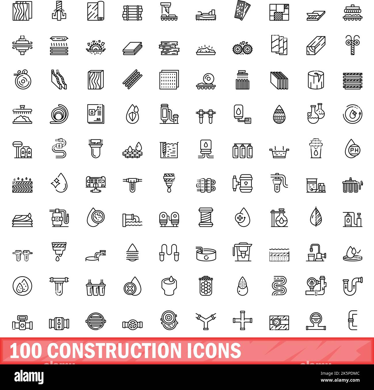 100 construction icons set. Outline illustration of 100 construction ...