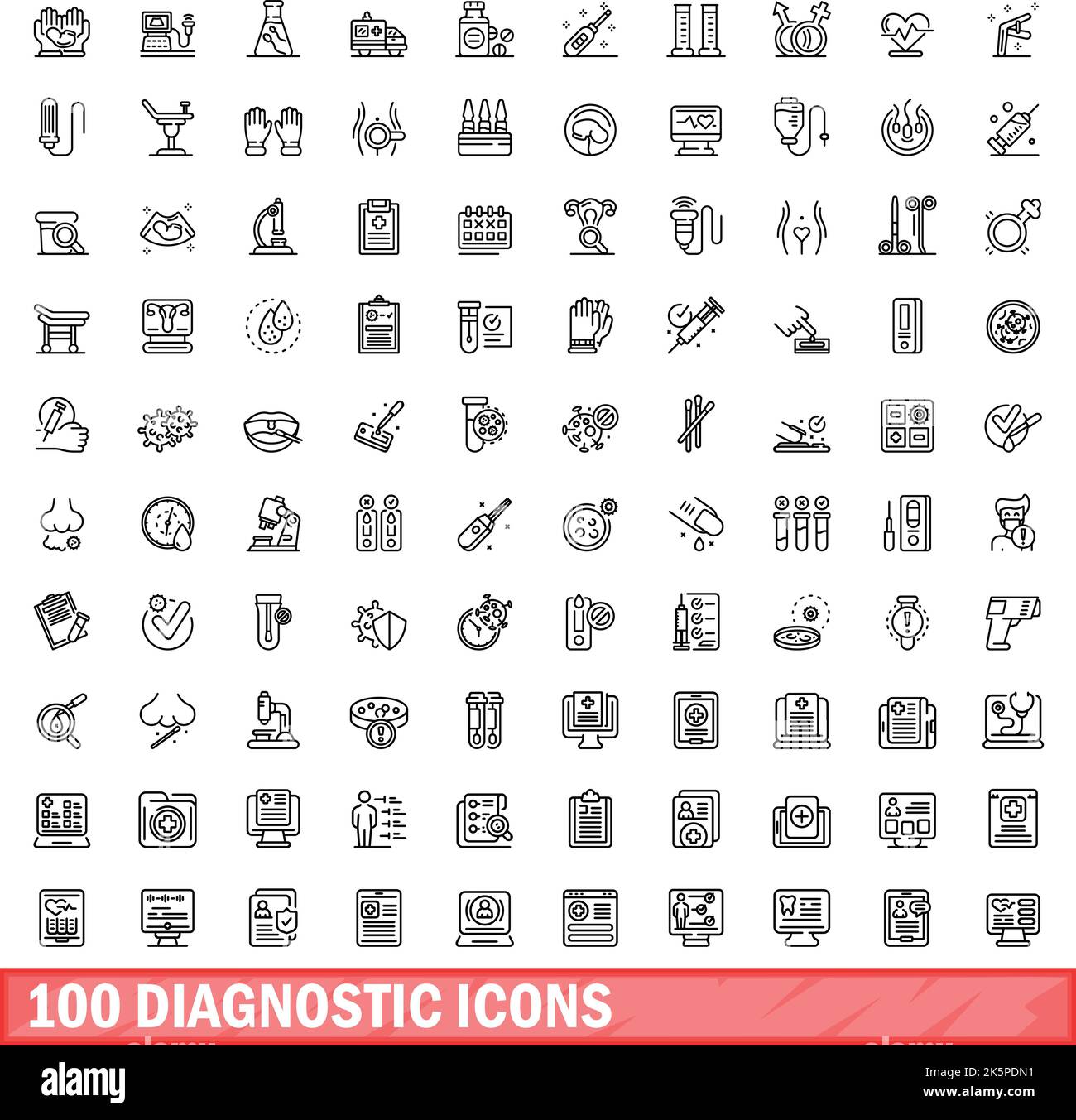 100 diagnostic icons set. Outline illustration of 100 diagnostic icons ...