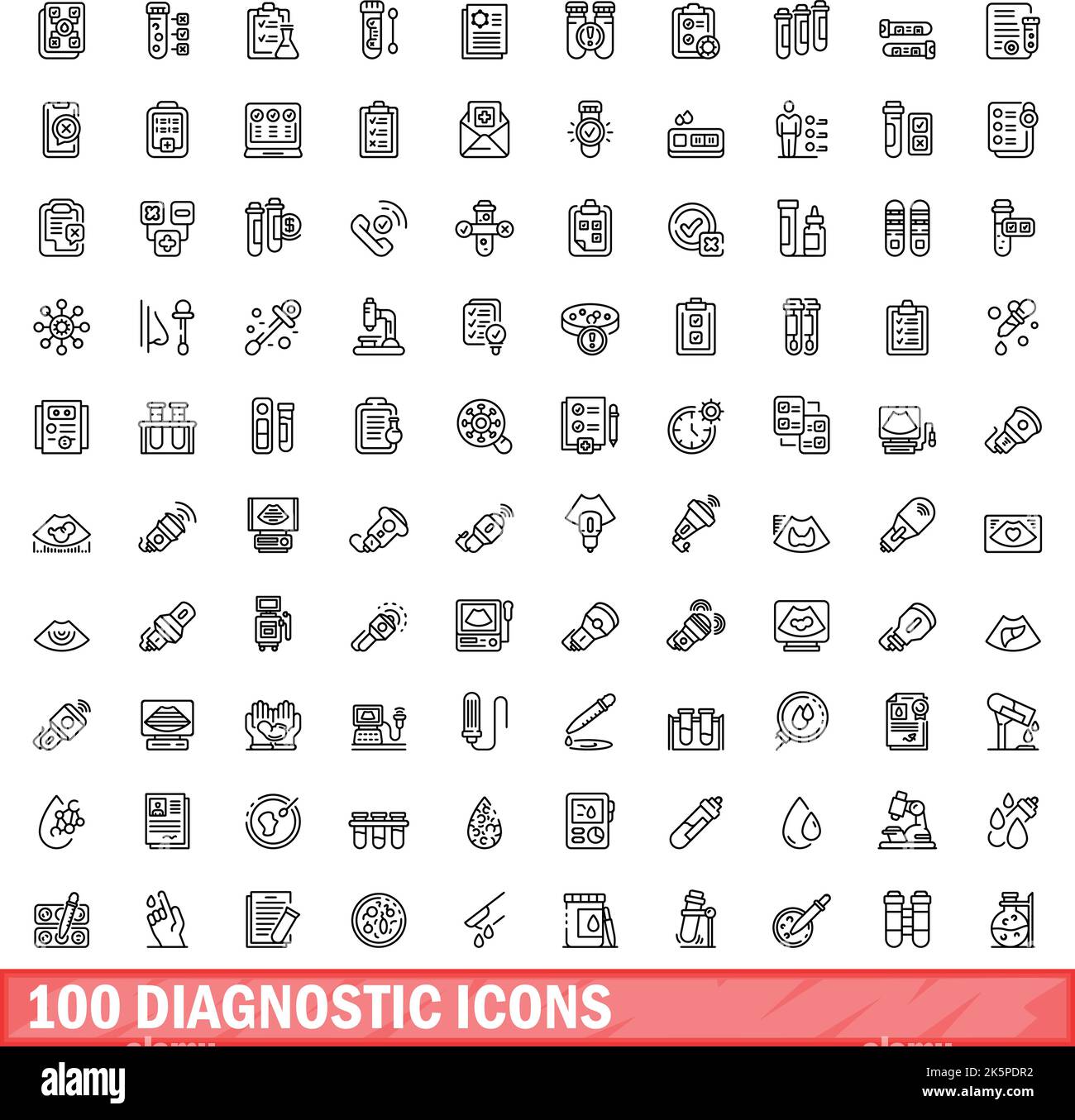 100 diagnostic icons set. Outline illustration of 100 diagnostic icons ...