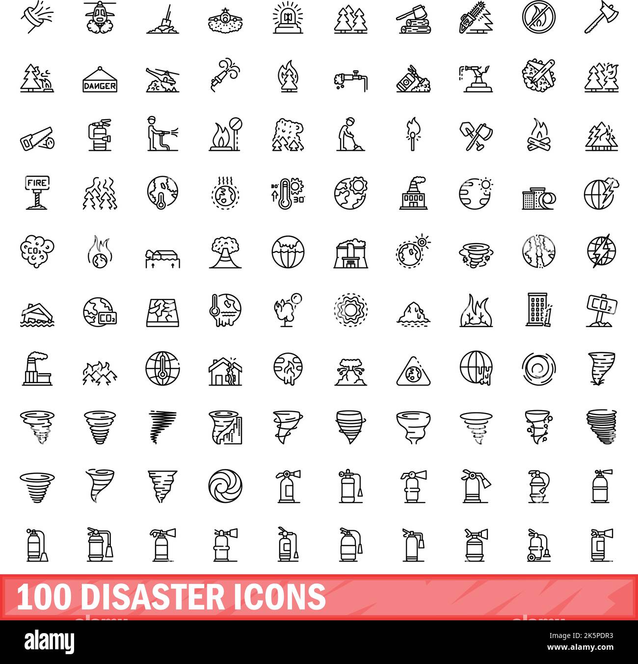 100 disaster icons set. Outline illustration of 100 disaster icons ...