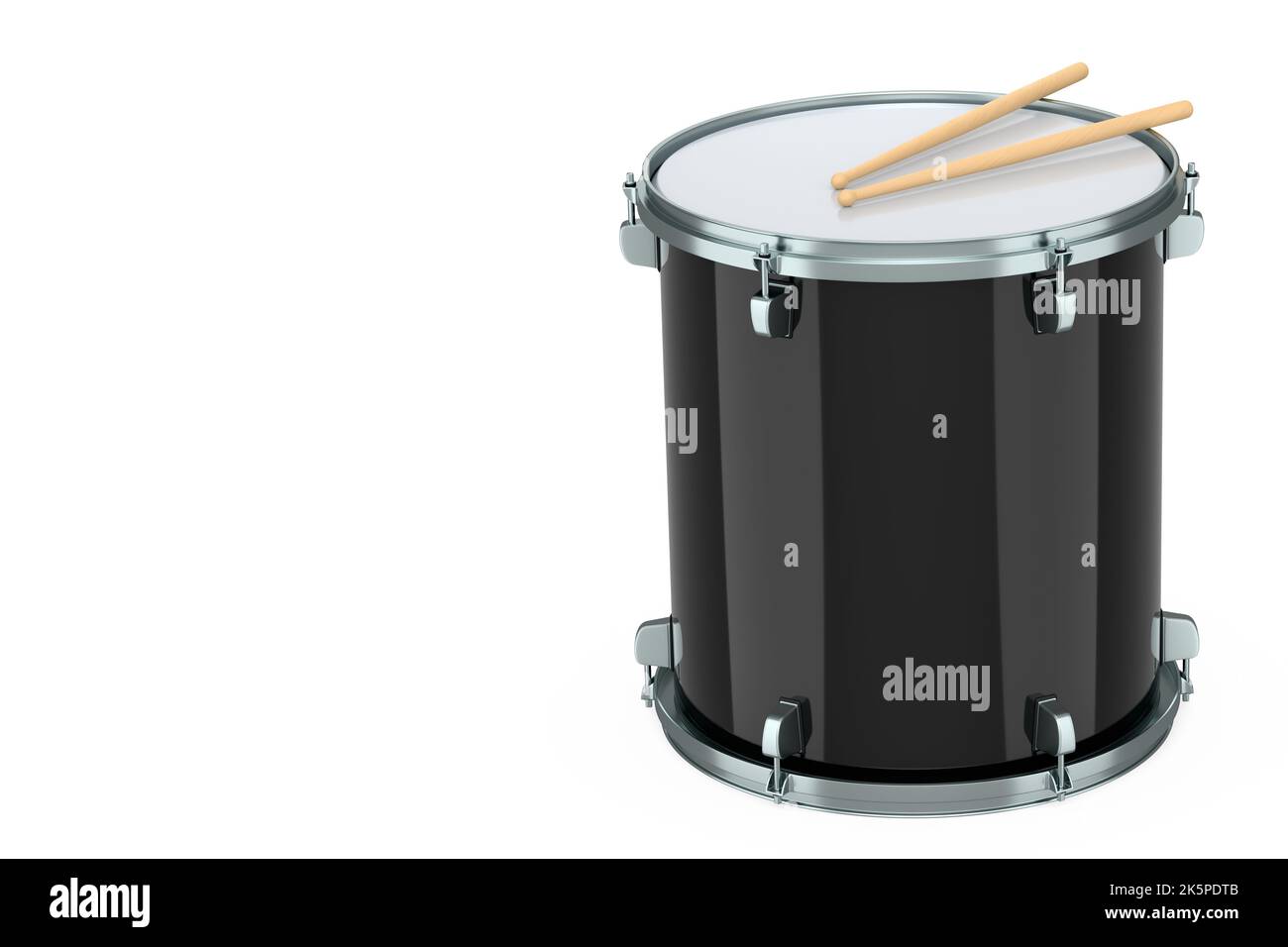 Realistic drum and wooden drum sticks on white background. 3d render ...