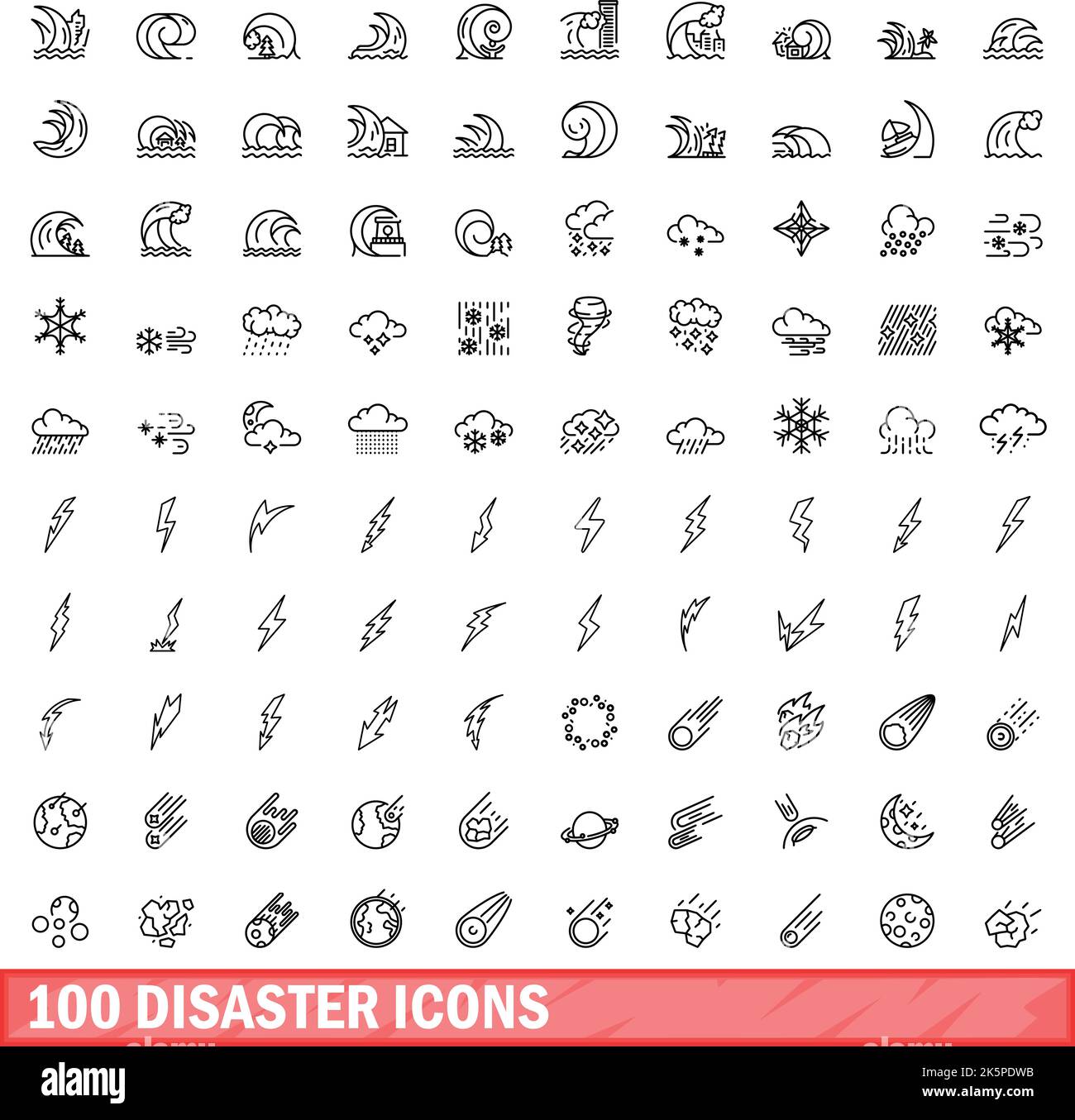 100 disaster icons set. Outline illustration of 100 disaster icons ...