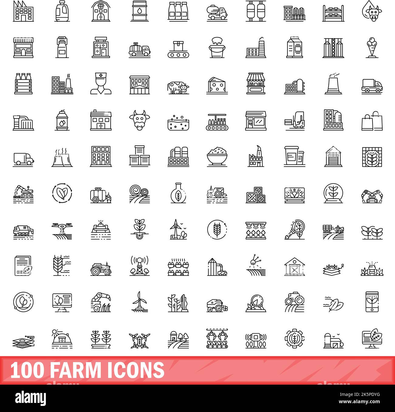 100 farm icons set. Outline illustration of 100 farm icons vector set ...