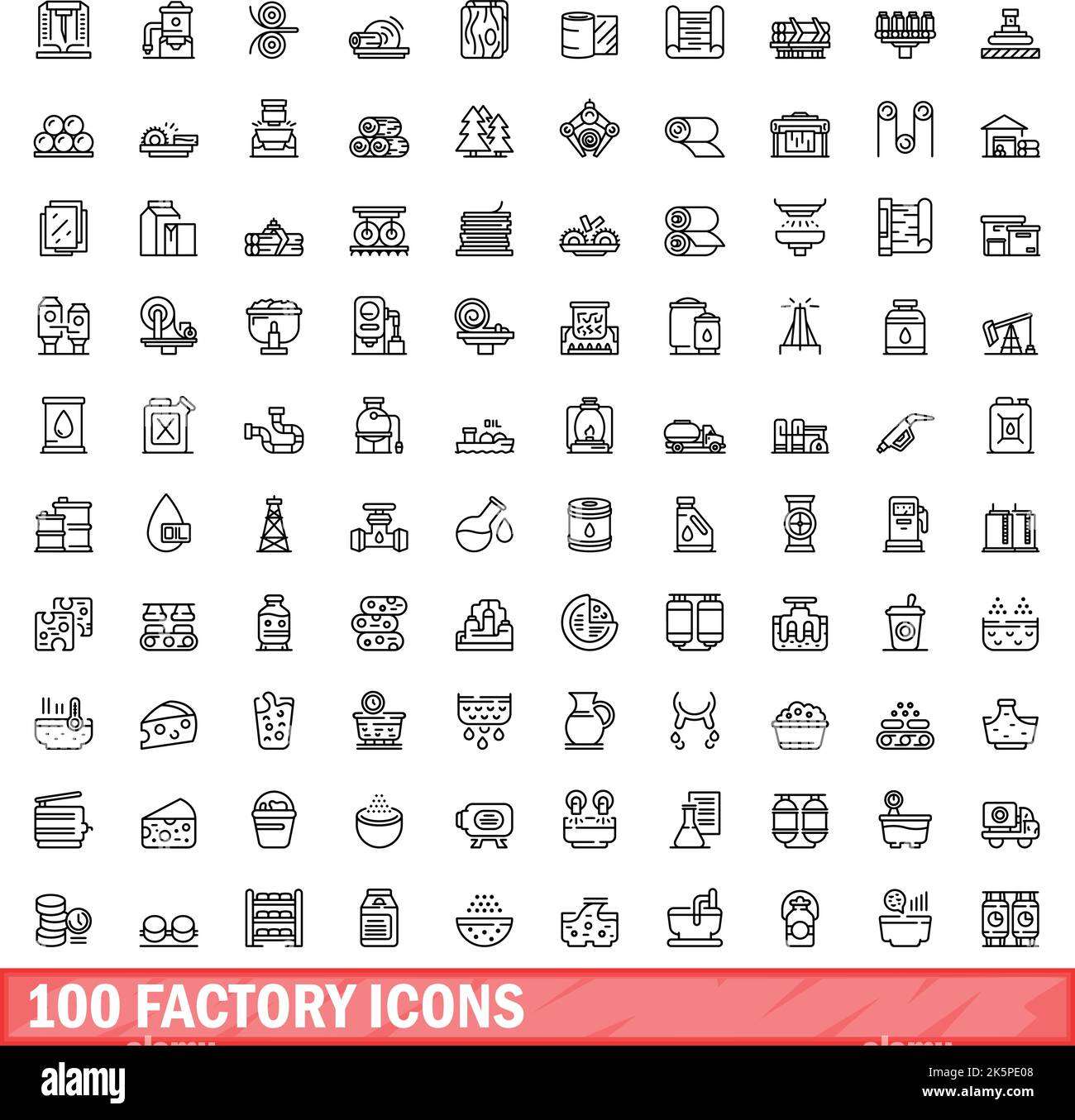 100 factory icons set. Outline illustration of 100 factory icons vector ...