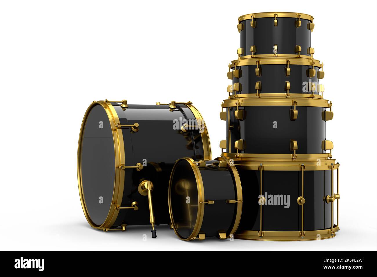 Set of realistic drums or drumset on white background. 3d render ...