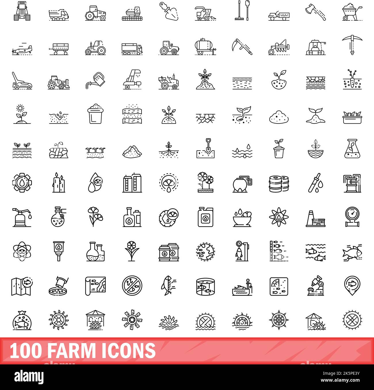 100 farm icons set. Outline illustration of 100 farm icons vector set ...