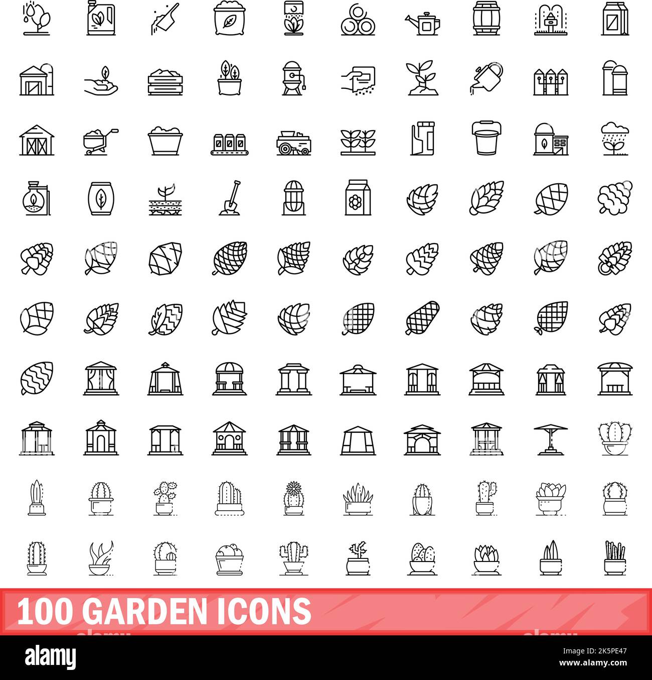 100 garden icons set. Outline illustration of 100 garden icons vector ...