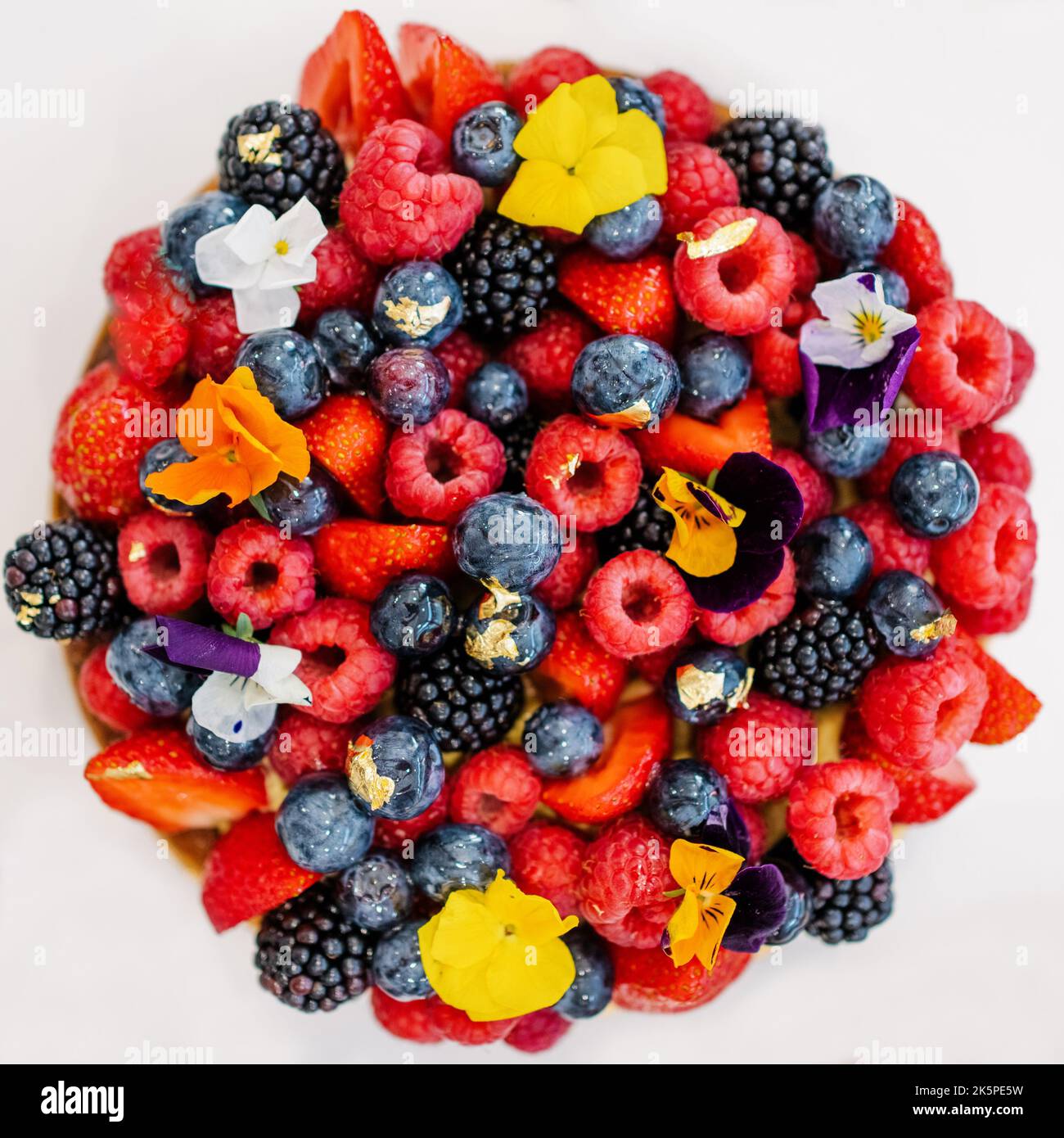 A top view of different varieties of berries isolated on a white ...