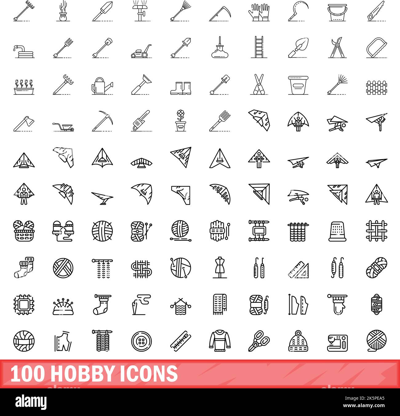 100 hobby icons set. Outline illustration of 100 hobby icons vector set ...