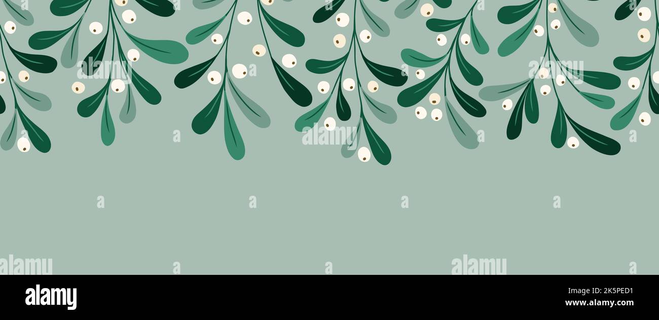 Christmas Mistletoe Foliage and Berries Vector Seamless Horizontal ...