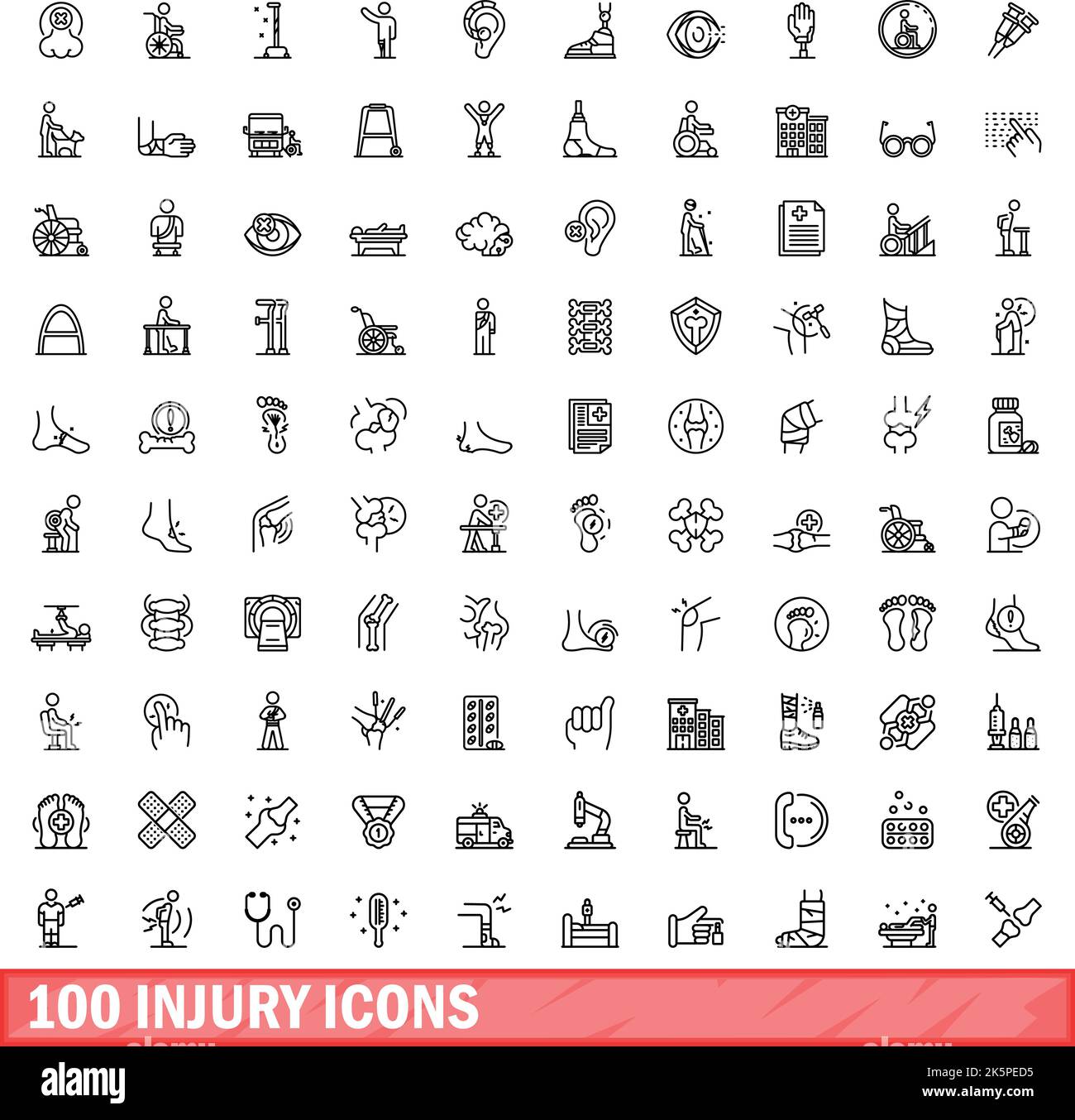 100 injury icons set. Outline illustration of 100 injury icons vector ...