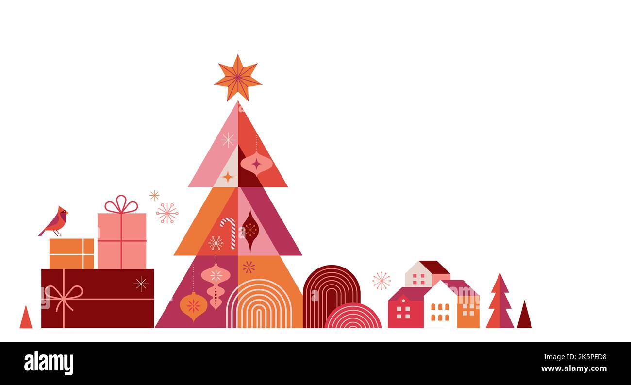 Merry Christmas modern design, holiday gifts, winter elements, candles ...