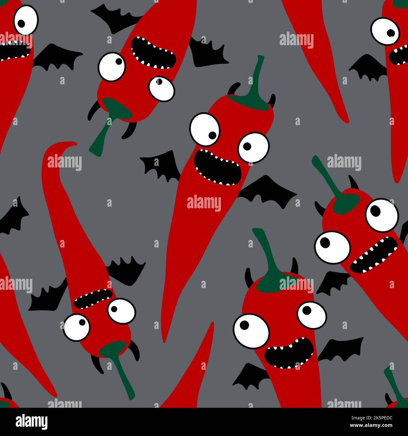Cartoon vegetable seamless vampire Halloween red hot pepper pattern for ...