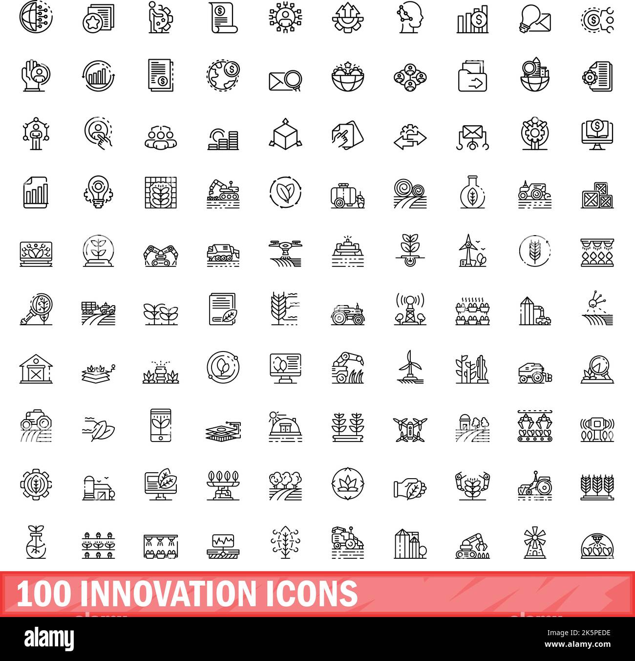100 innovation icons set. Outline illustration of 100 innovation icons ...