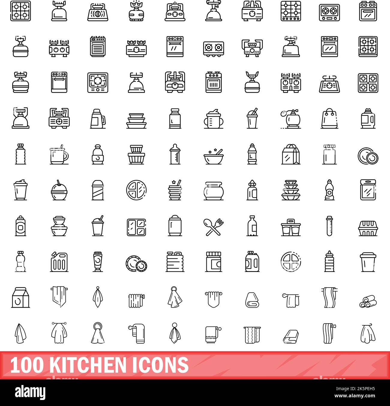 100 kitchen icons set. Outline illustration of 100 kitchen icons vector ...