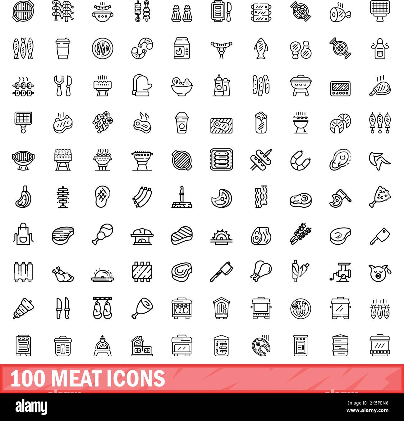 100 meat icons set. Outline illustration of 100 meat icons vector set ...