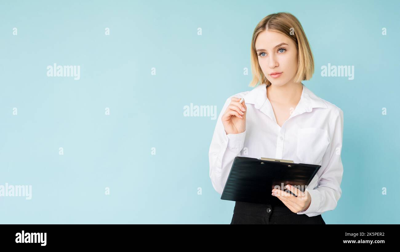 Business planning. Puzzled woman. Study research. Advertising ...