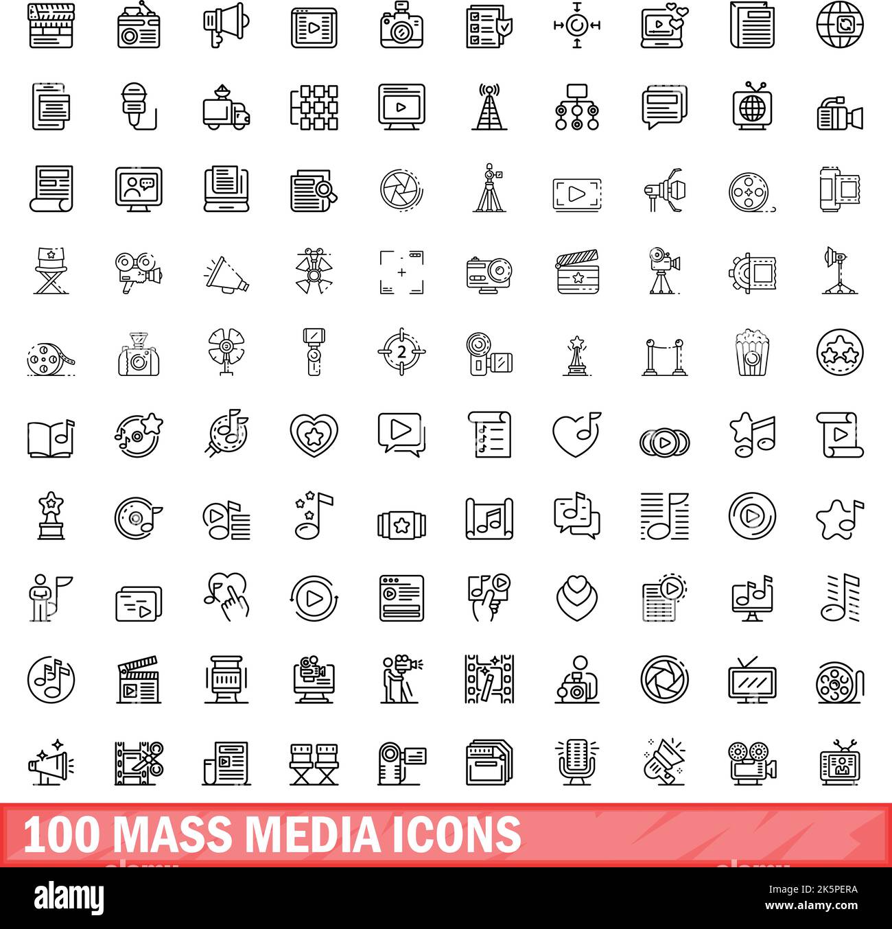 100 mass media icons set. Outline illustration of 100 mass media icons ...
