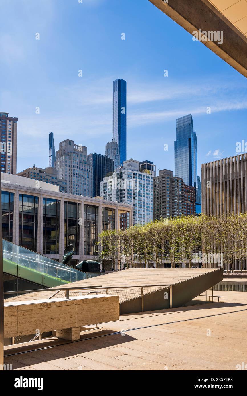 Skyline of Upper West Manhattan wity skyscrapers and blue sky, from ...