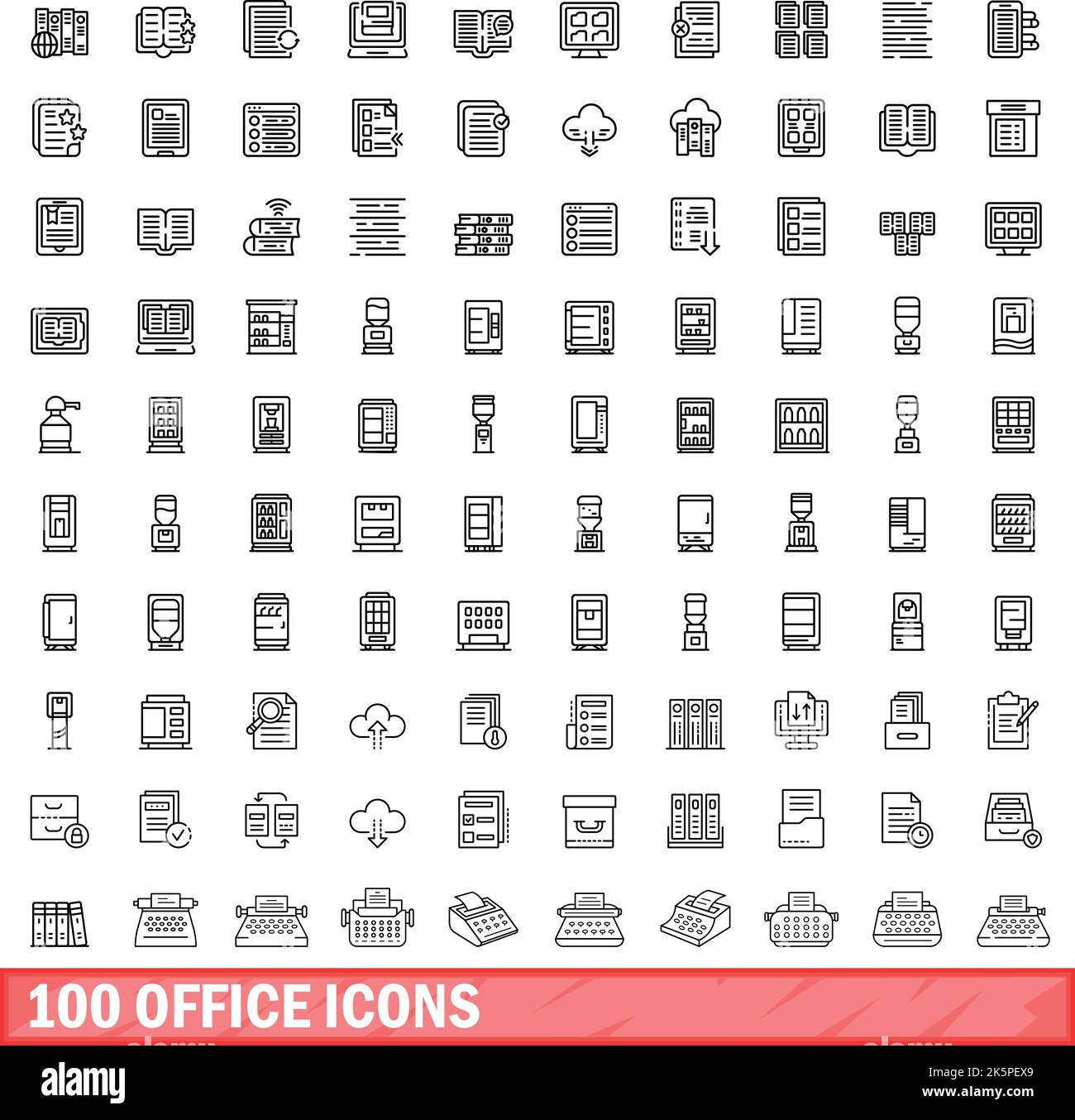 100 office icons set. Outline illustration of 100 office icons vector ...