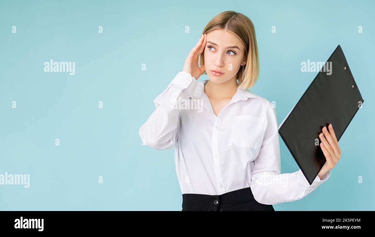 Hard work. Exhausted woman. Overwhelmed tasks. Advertising background ...