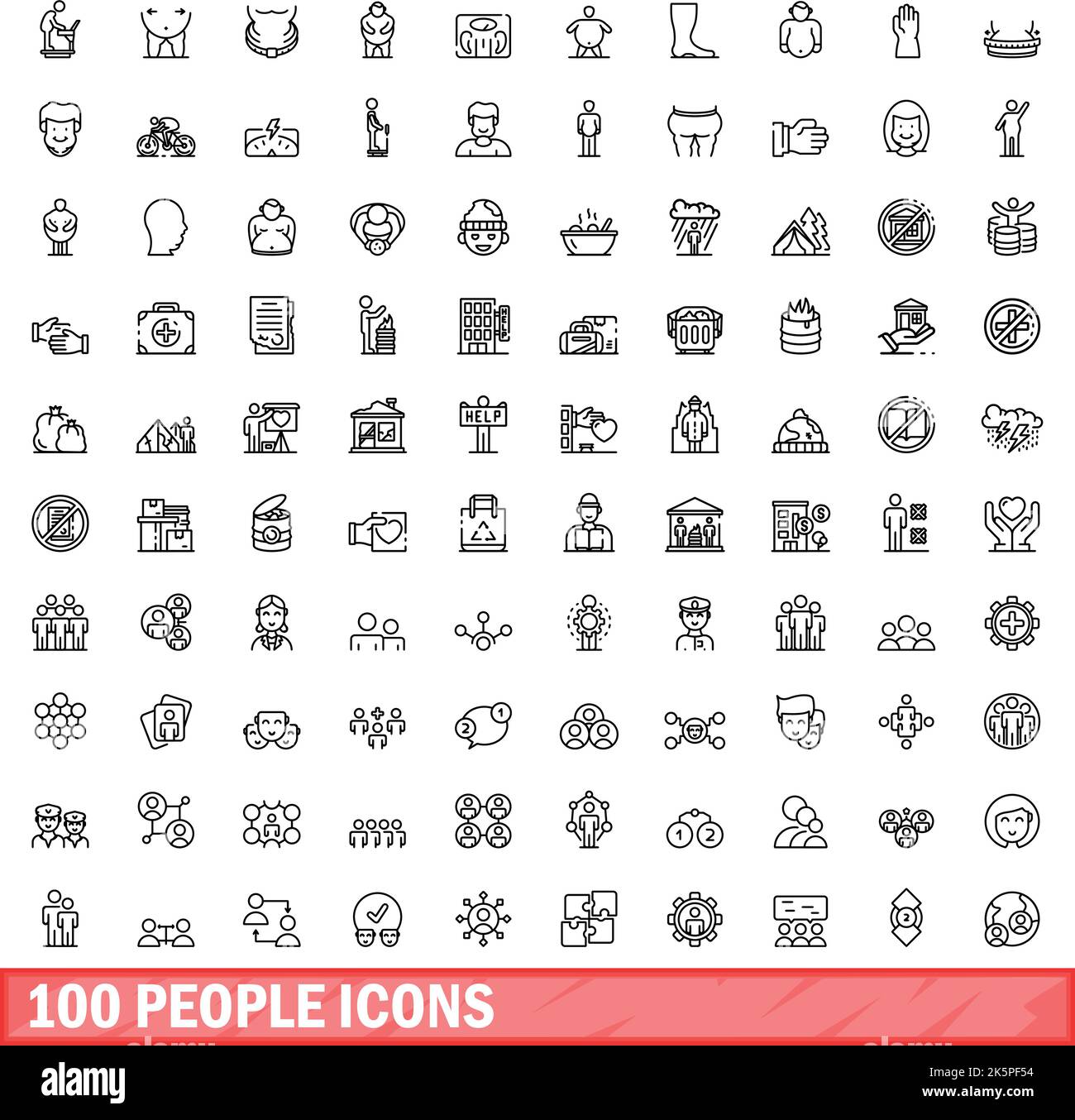 100 people icons set. Outline illustration of 100 people icons vector ...