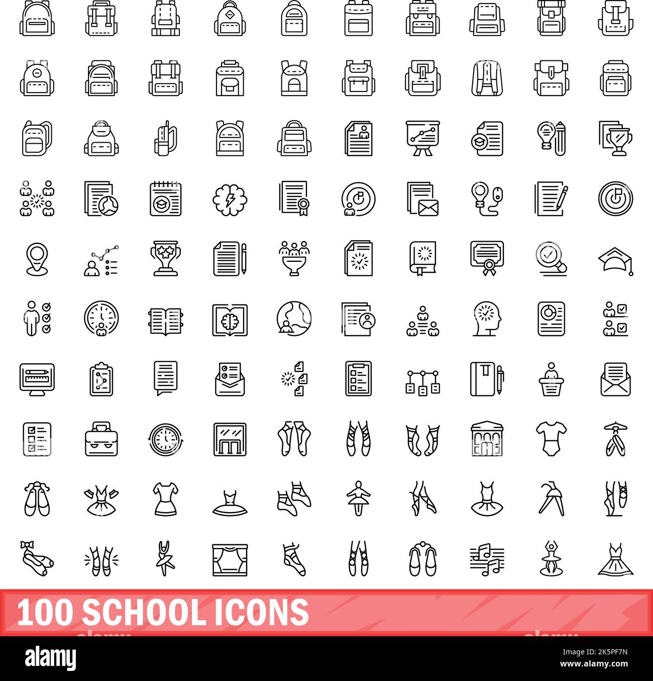100 school icons set. Outline illustration of 100 school icons vector ...