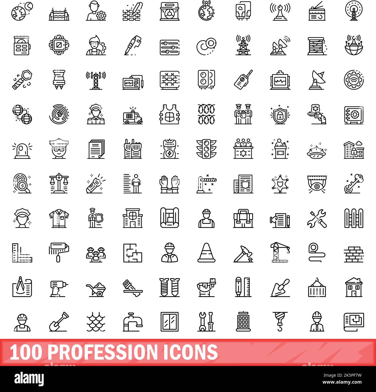 100 profession icons set. Outline illustration of 100 profession icons ...
