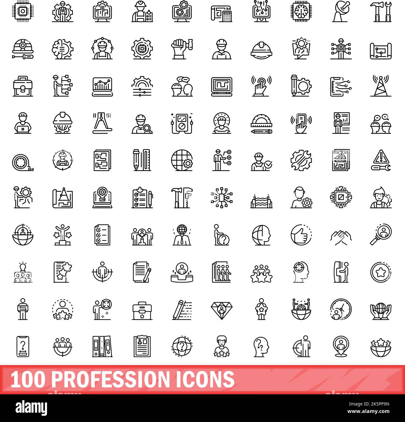 100 profession icons set. Outline illustration of 100 profession icons ...