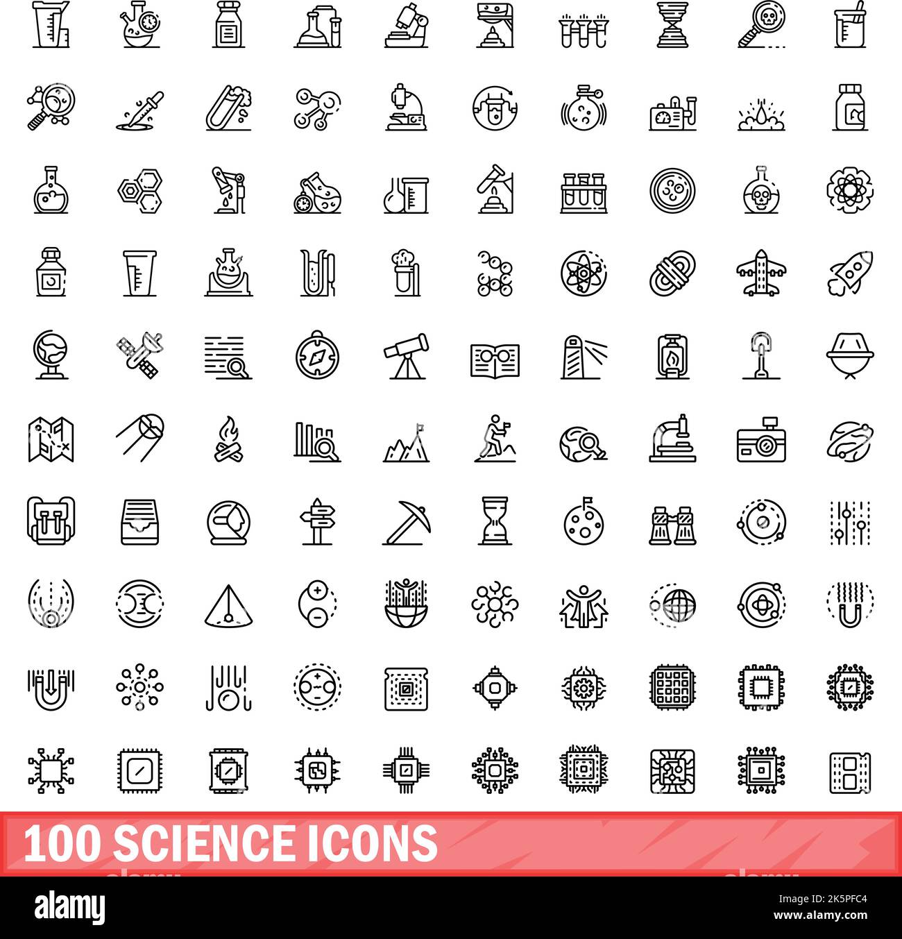 100 science icons set. Outline illustration of 100 science icons vector ...