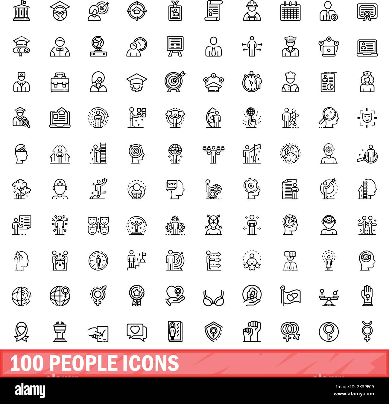 100 people icons set. Outline illustration of 100 people icons vector ...