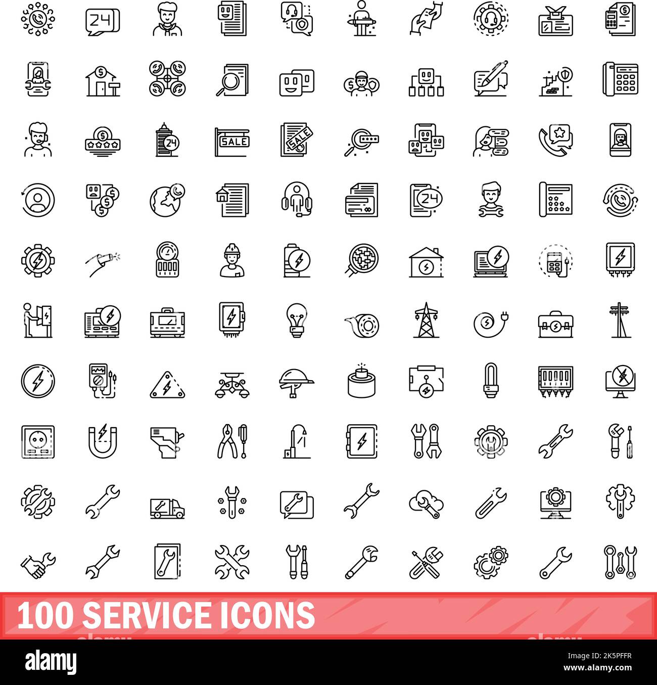 100 service icons set. Outline illustration of 100 service icons vector ...