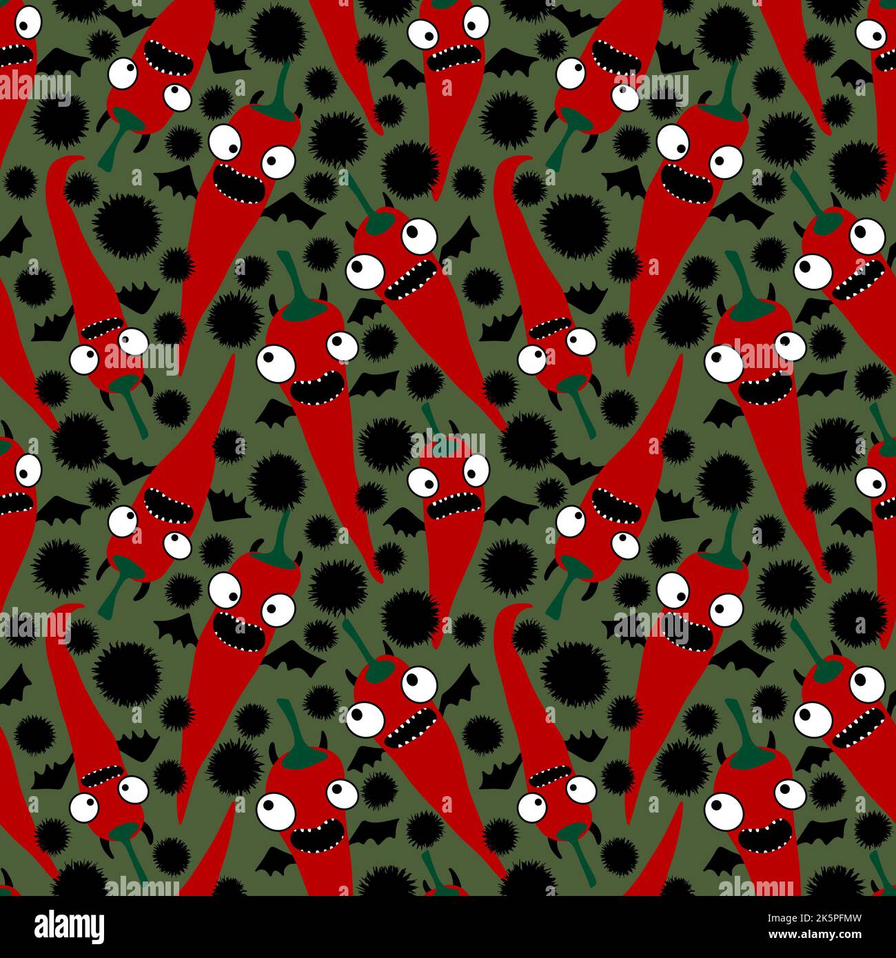 Cartoon vegetable seamless vampire Halloween red hot pepper pattern for ...