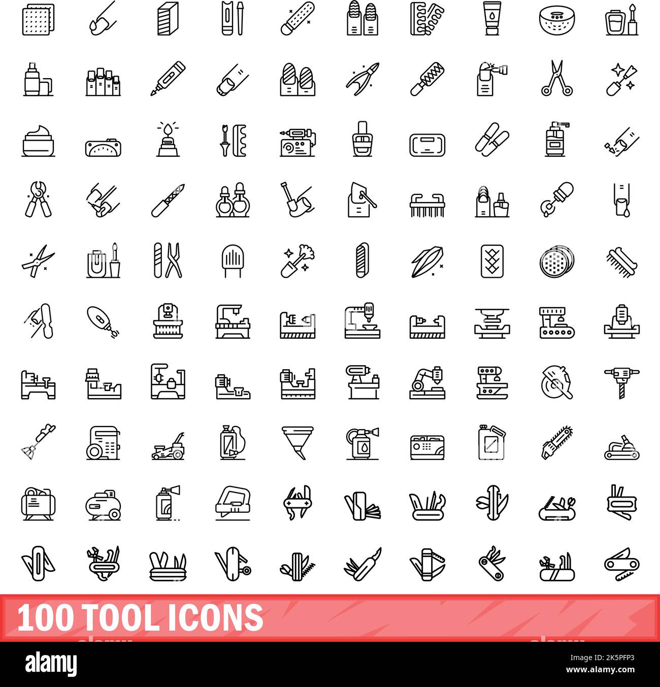 100 tool icons set. Outline illustration of 100 tool icons vector set ...